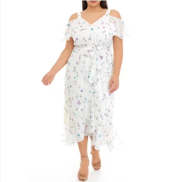 Maison Tara | Dresses | Maison Tara Cold Shoulder Ditsy Floral Wrap ...